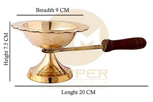Copper-Master Brass Wooden Handle Pooja Dhoop Akhand Diya 99.9 Pure Brass Puja Dia – Copper Master